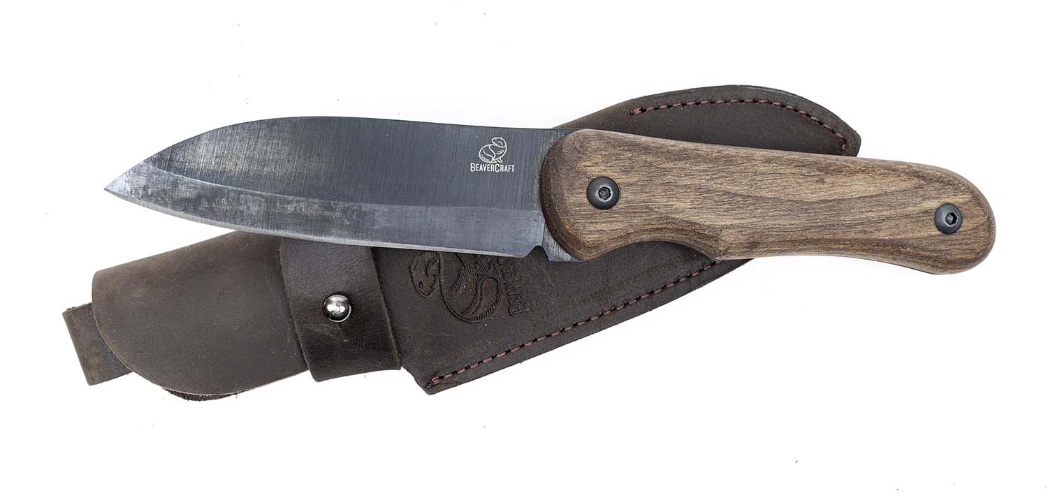 Shadow Bushcraft Knife with Walnut handle and Leather Sheath